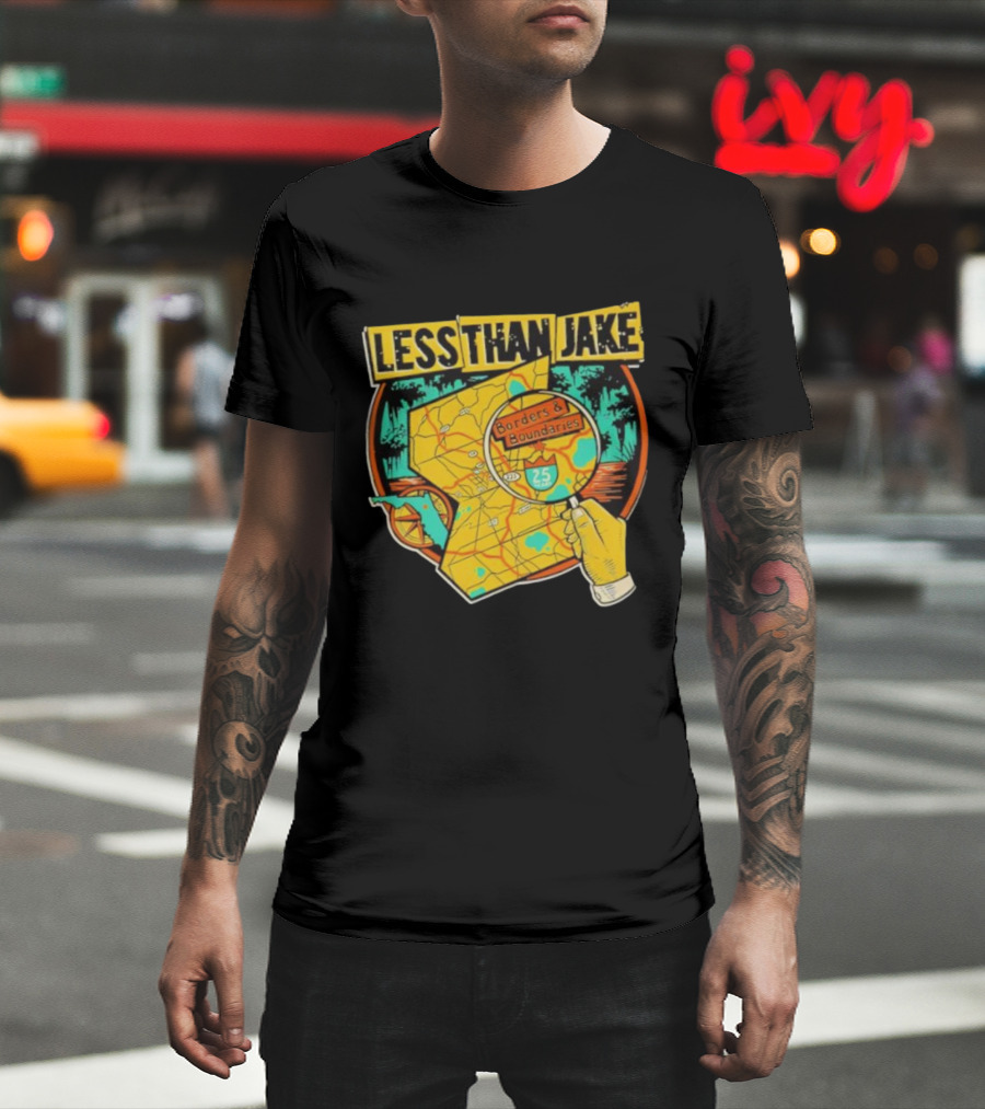 Less Than Jake Borders And Boundaries Anniversary Map Design T-Shirt