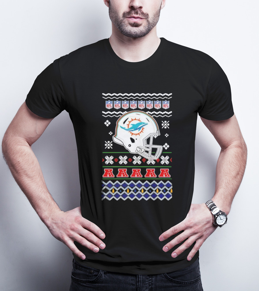 Miami Dolphins Christmas NFL 2025 Holiday Ugly Sweater Style Football T-Shirt
