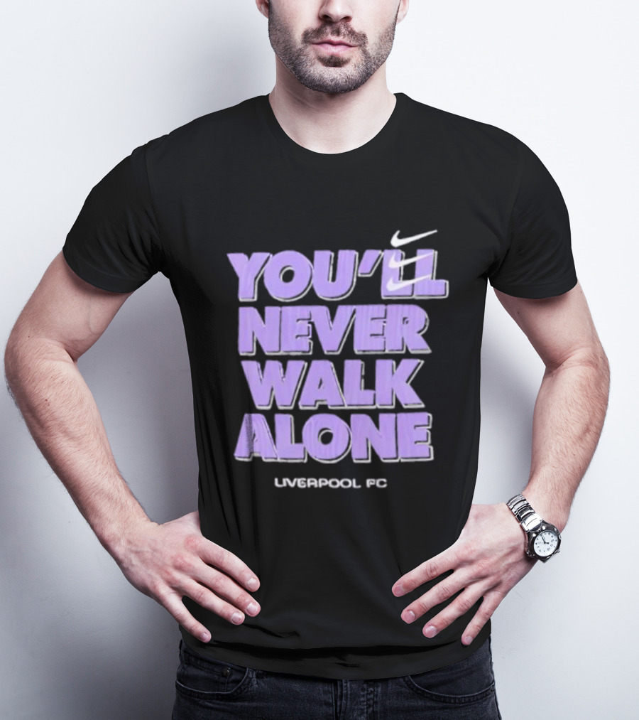 Nike You'll Never Walk Alone Liverpool FC Purple Text With Iconic Swoosh T-Shirt