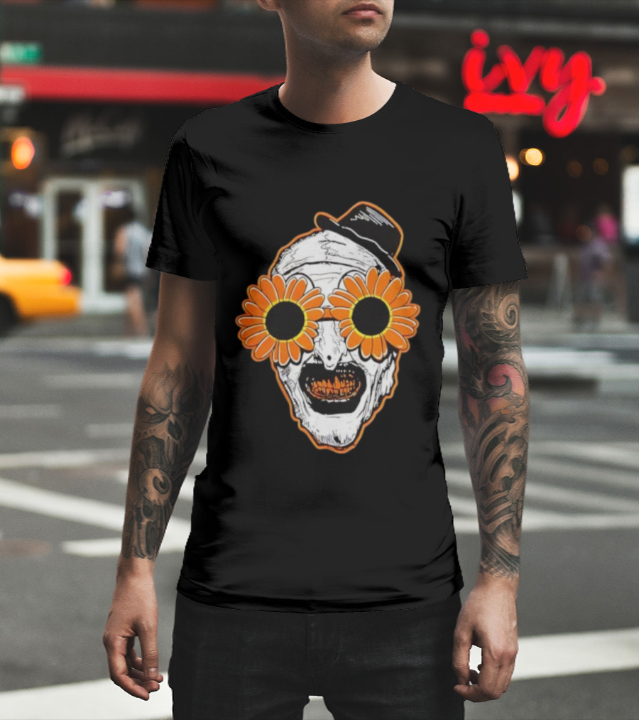 Art The Clown Creepy Halloween Sunflower Glasses Terrifier T-Shirt