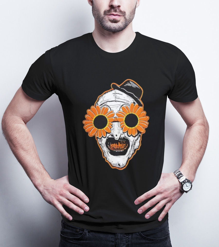 Art The Clown Creepy Halloween Sunflower Glasses Terrifier T-Shirt