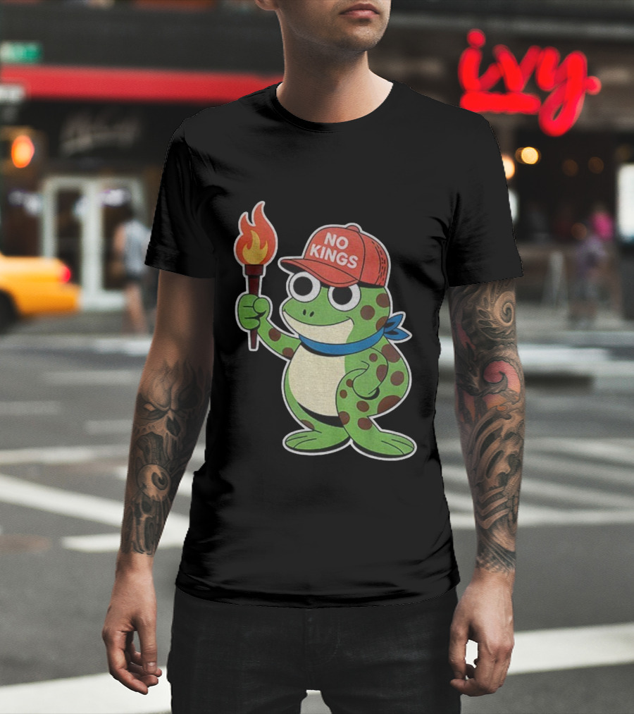 No Kings Frog Holding Torch Portland Protest Vintage Anti-ICE T-Shirt