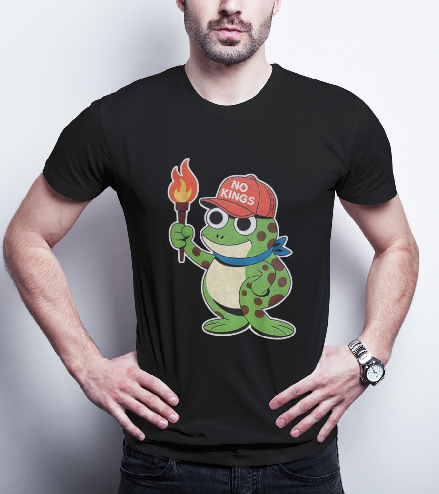 No Kings Frog Holding Torch Portland Protest Vintage Anti-ICE T-Shirt