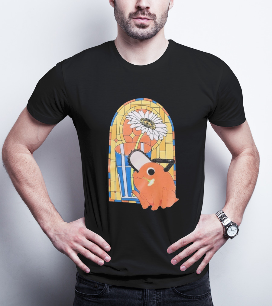 Chainsaw Man Pochita Stained Glass Flower And Chainsaw T-Shirt
