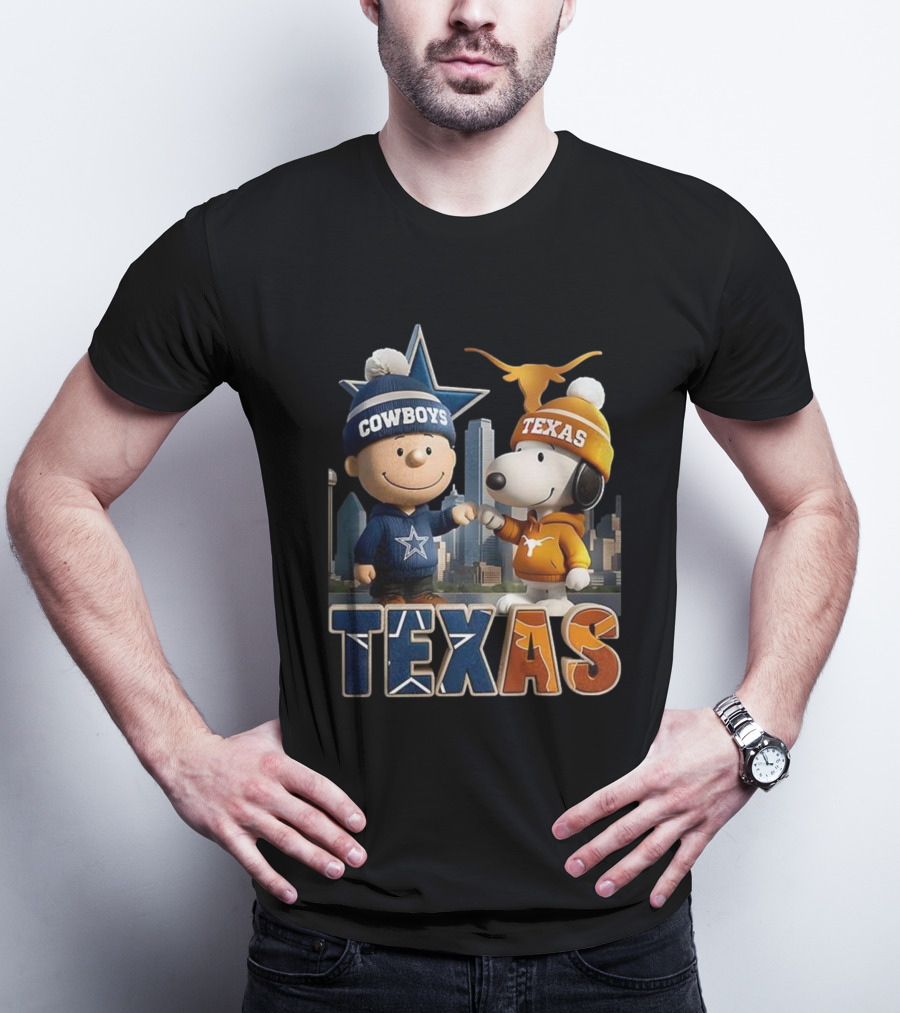 Charlie Brown Snoopy Cowboys Texas Longhorns Fist Bump T-Shirt