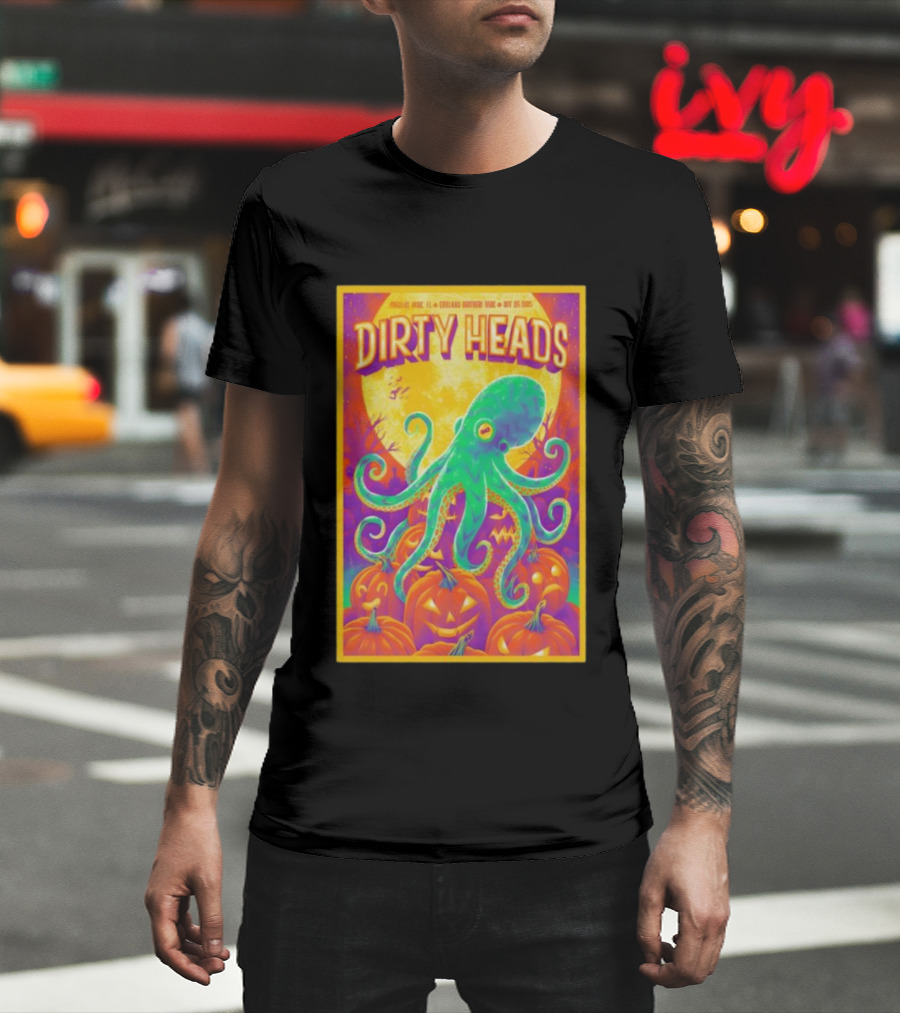 Dirty Heads October 26th 2025 England Brothers Bandshell Park Madeira Beach FL Halloween Octopus Pumpkin Art T-Shirt