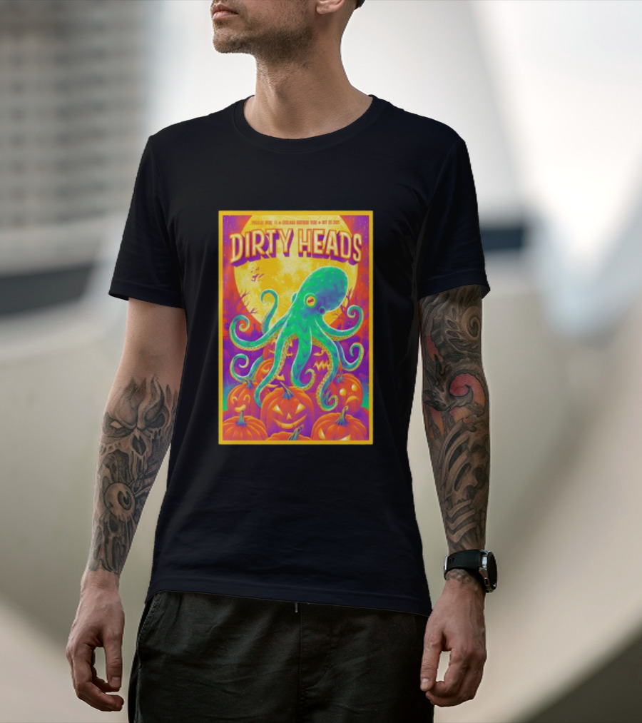Dirty Heads October 26th 2025 England Brothers Bandshell Park Madeira Beach FL Halloween Octopus Pumpkin Art T-Shirt