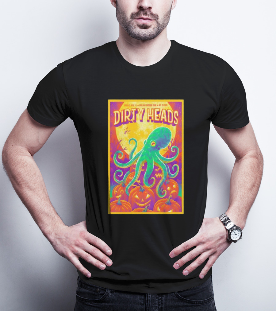 Dirty Heads October 26th 2025 England Brothers Bandshell Park Madeira Beach FL Halloween Octopus Pumpkin Art T-Shirt