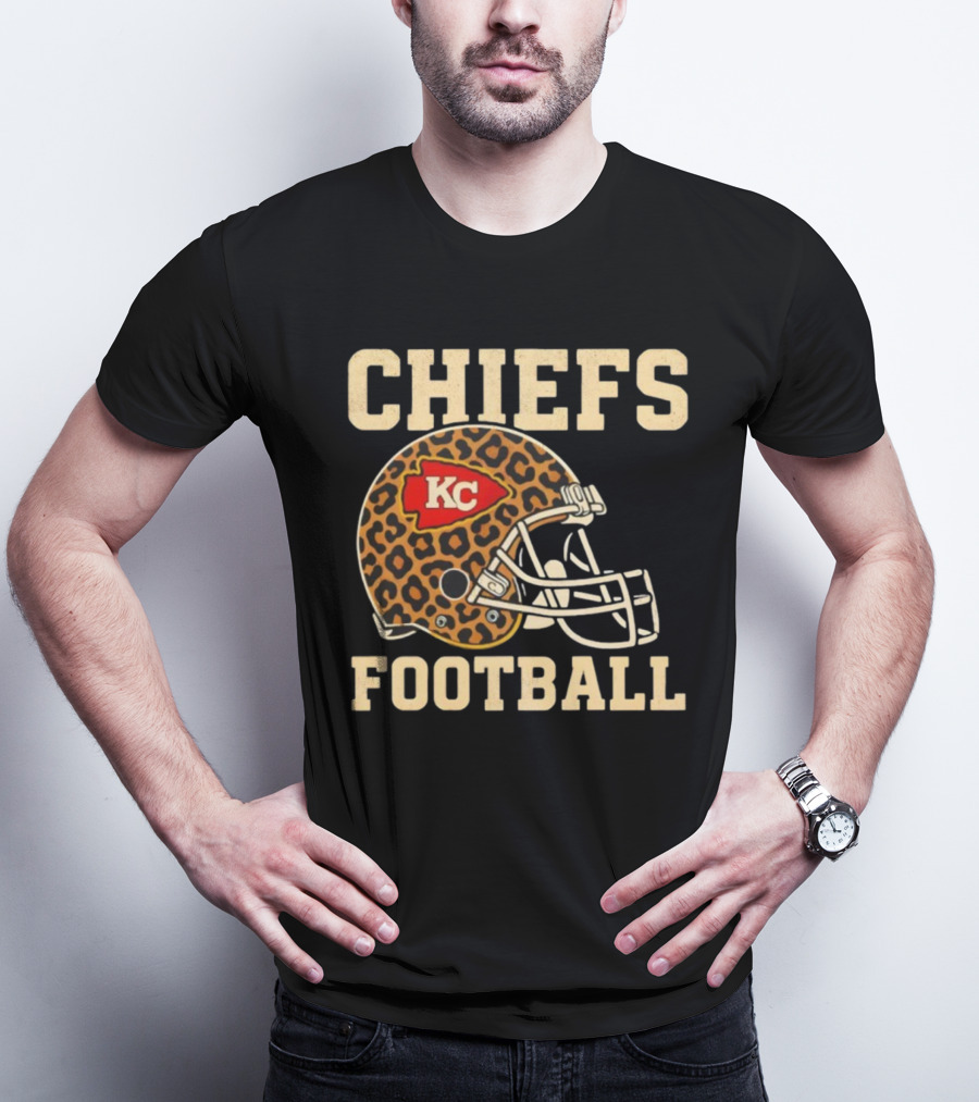 Retro KC Chiefs Leopard Helmet Football Vintage Style T-Shirt
