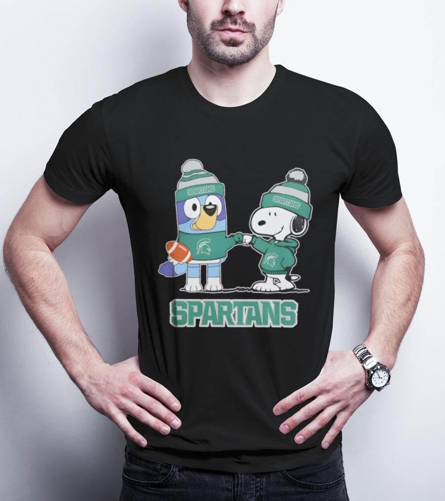 Snoopy And Bluey Fist Bump Michigan State Spartans Football T-Shirt