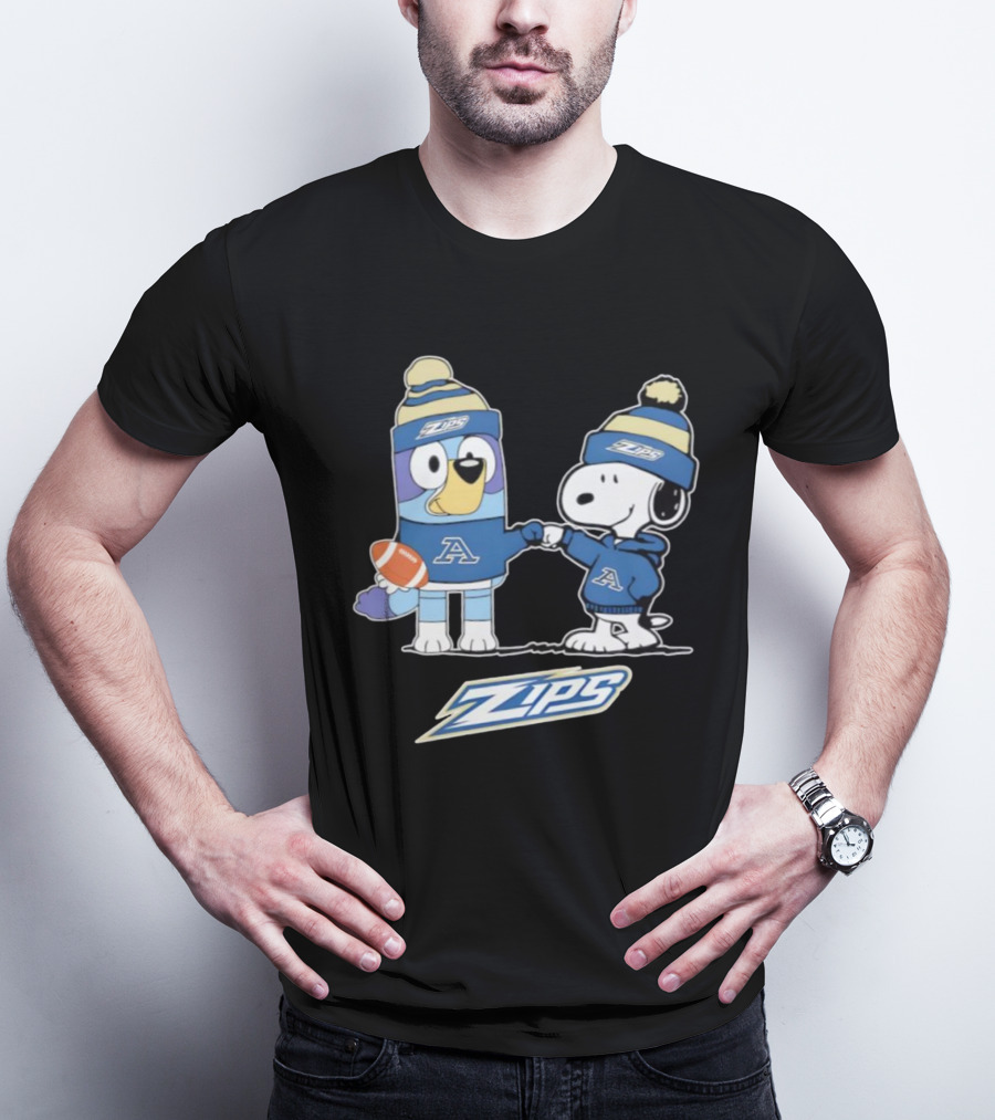 Snoopy X Bluey Akron Zips Football A Collaboration T-Shirt