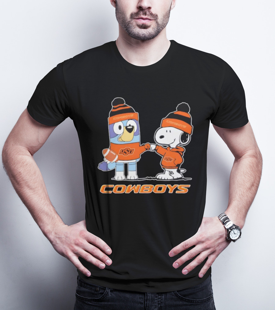 Snoopy Bluey OSU Cowboys Football Collaboration T-Shirt