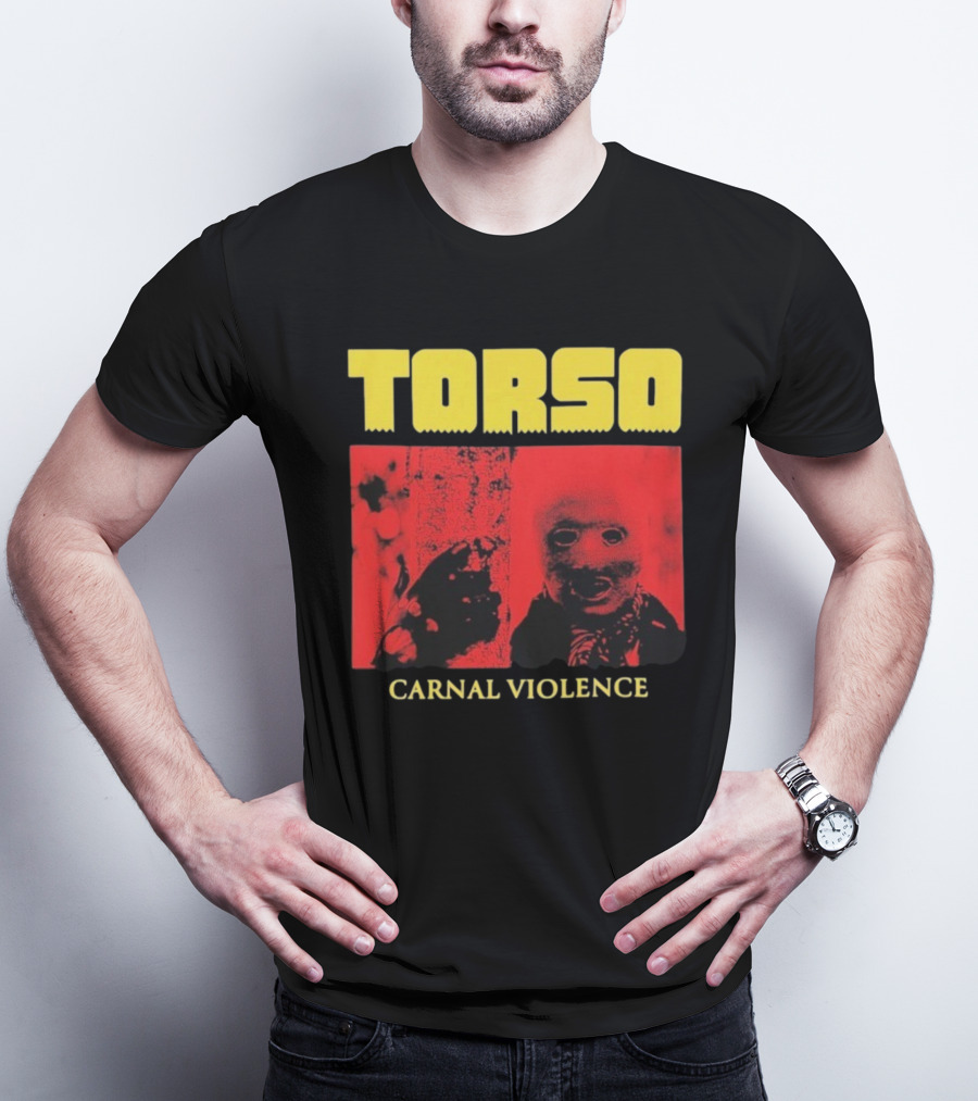 Torso Carnal Violence Horror Imagery Bold Yellow Text T-Shirt