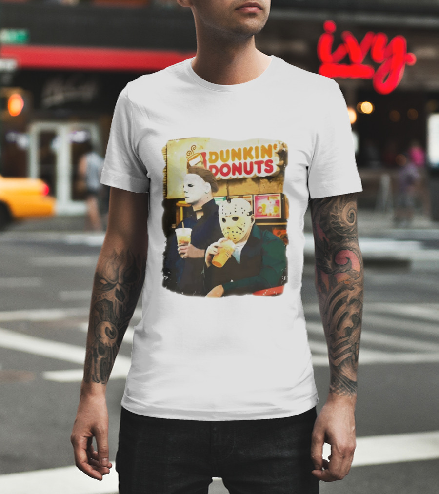 Dunkin Donuts Halloween Michael Jason Horror Movie Funny T-Shirt