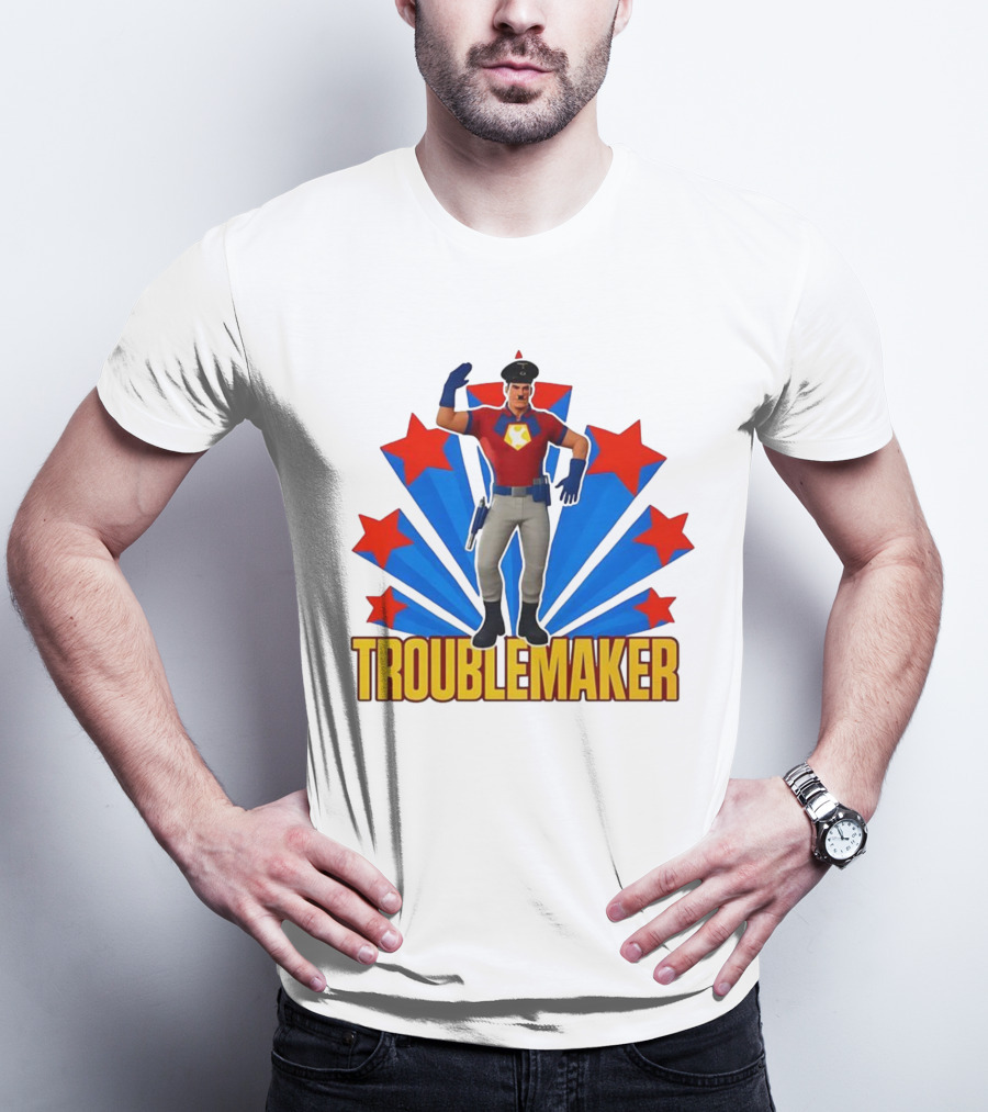 Troublemaker Character With Star Symbol And Red Blue Background T-Shirt