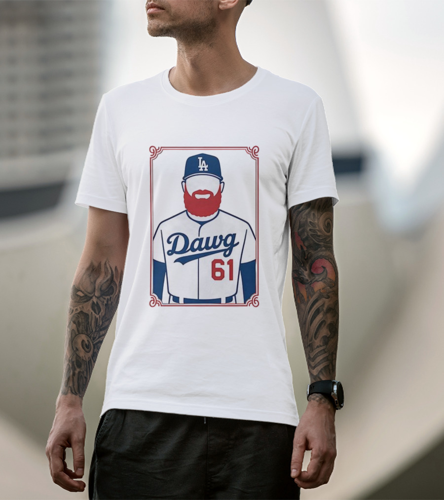 LA Dodgers Dawg 61 Baseball Player Red Beard Iconic Design T-Shirt