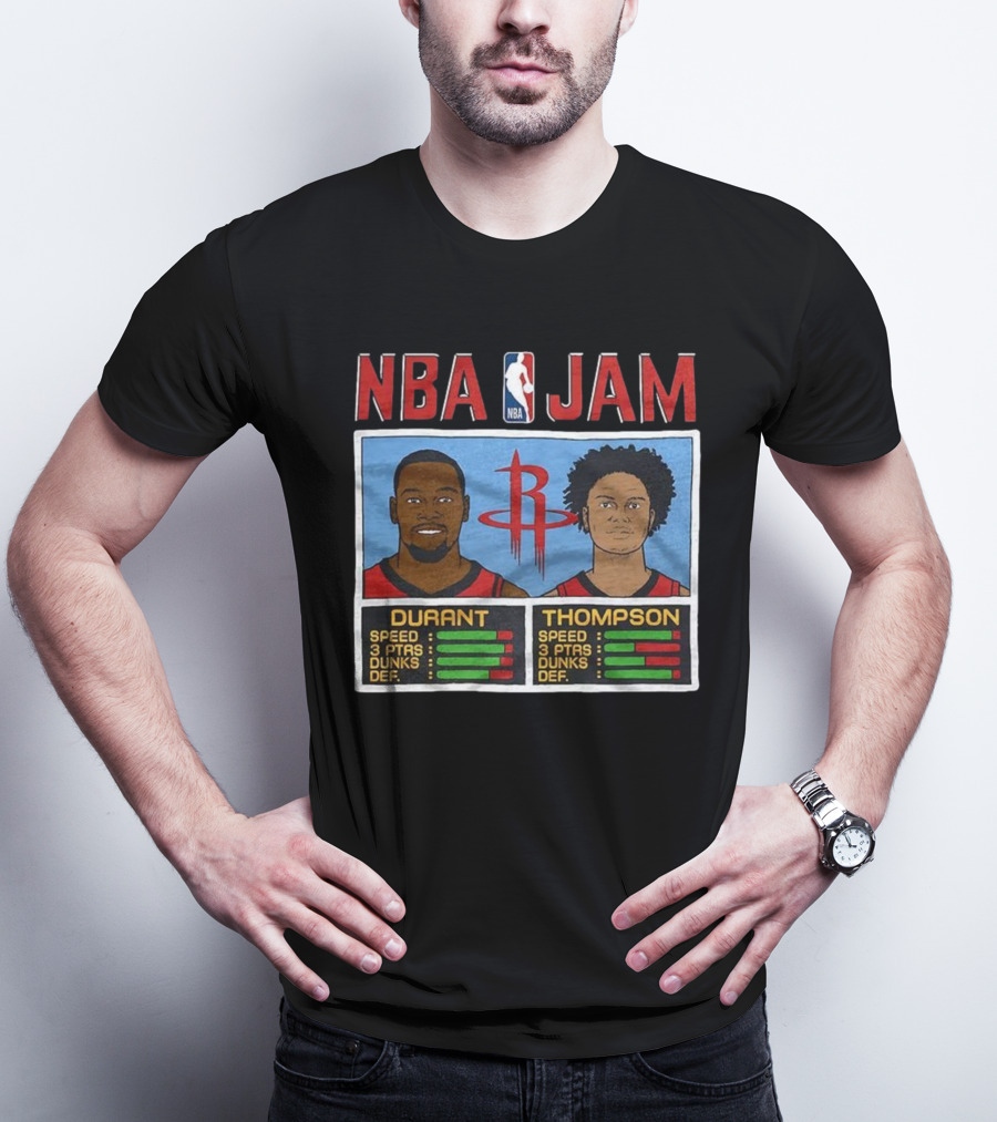 Kevin Durant Amen Thompson Houston Rockets NBA Jam Retro Style T-Shirt