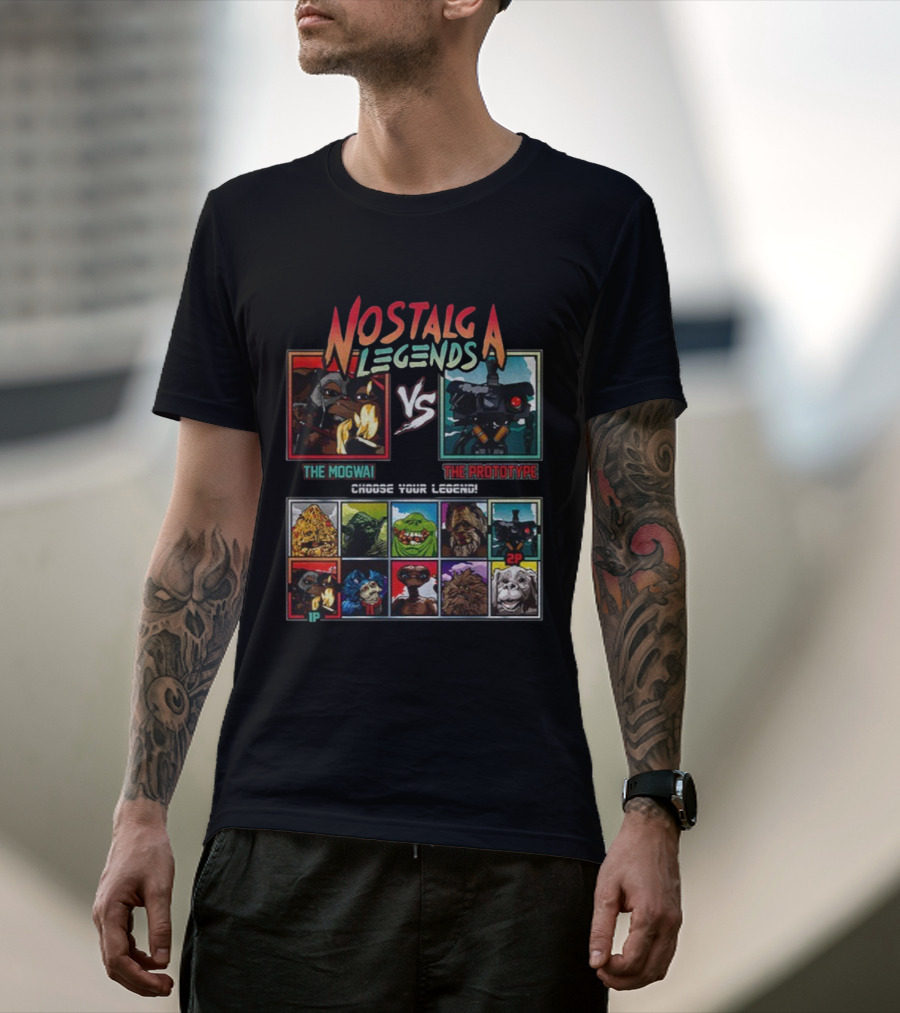 Nostalgia Legends Mogwai Vs Prototype Retro Battle Choose Your Legend T-Shirt