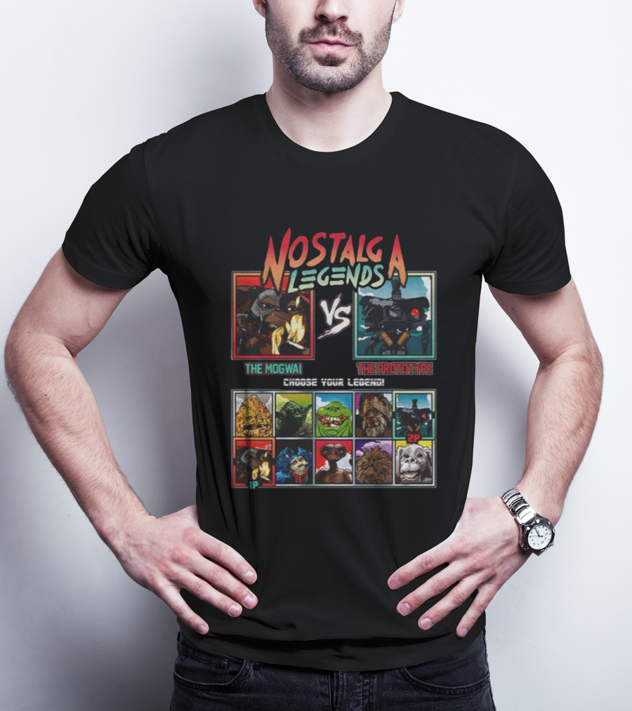 Nostalgia Legends Mogwai Vs Prototype Retro Battle Choose Your Legend T-Shirt