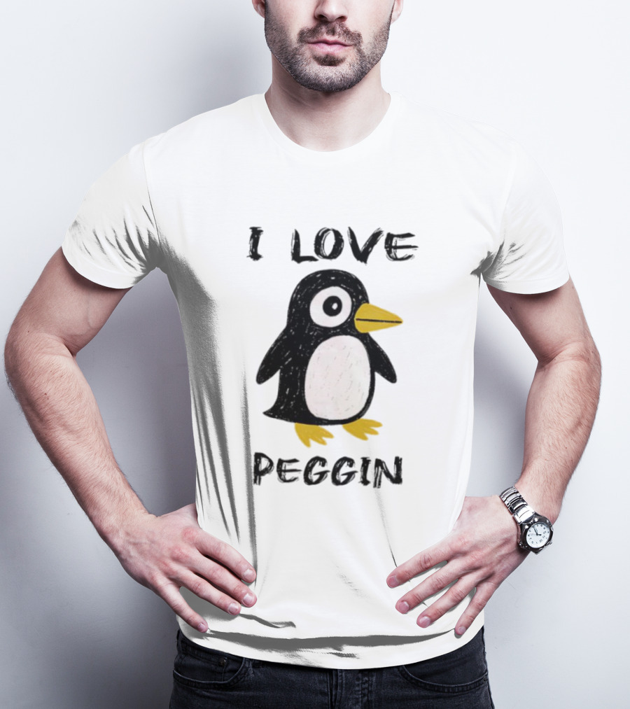 I Love Peggin Penguin Drawing Cute Cartoon Illustration T-Shirt