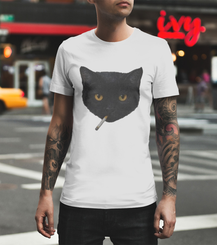 Smoking Black Cat With Yellow Eyes And Cigarette T-Shirt