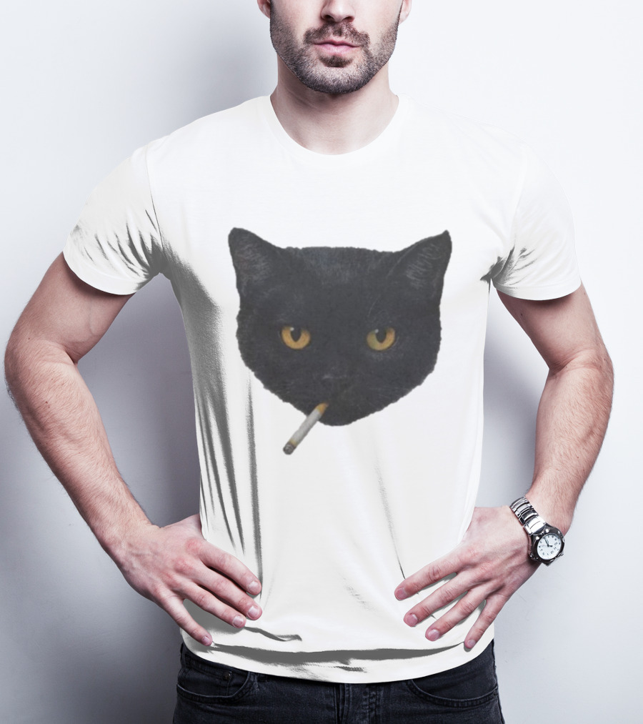 Smoking Black Cat With Yellow Eyes And Cigarette T-Shirt