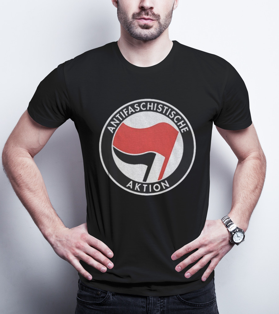 Antifaschistische Aktion Red Black Flags Anti Fascist Symbol T-Shirt