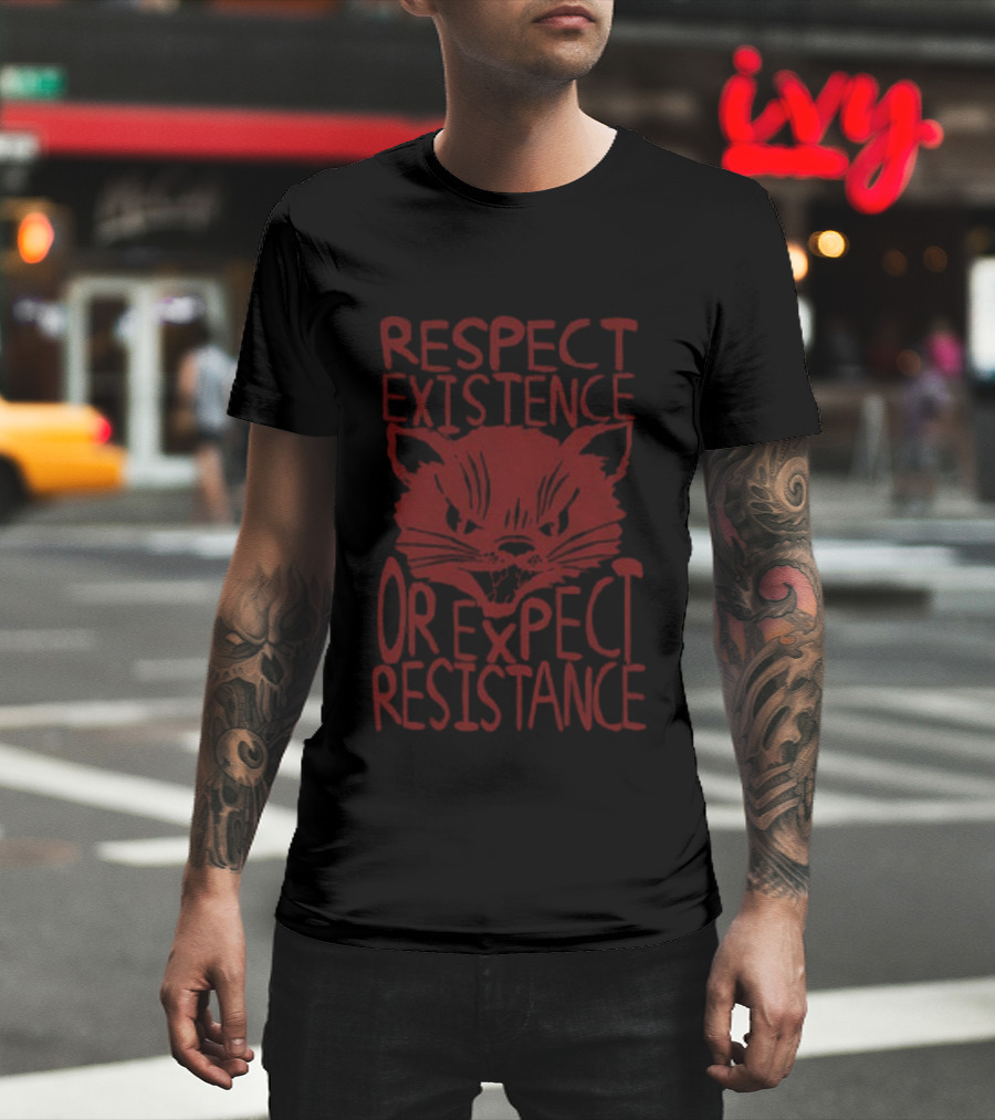 Sabo Tabby Respect Existence Or Expect Resistance Punk Leftist Socialist Cat T-Shirt