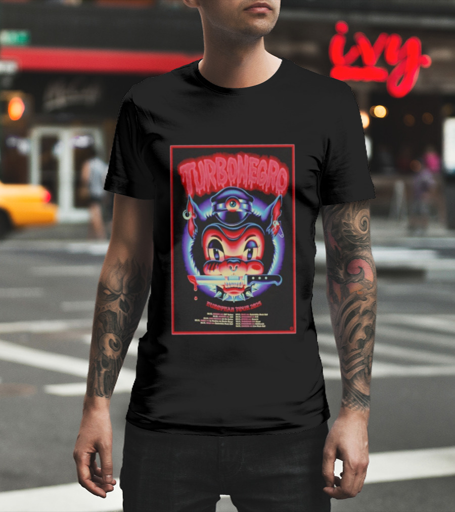 Turbonegro European Tour 2025 With Devilish Cat And Knife T-Shirt