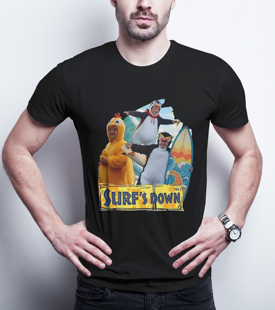 Penguins Surf's Down Wave Costume Fun T-Shirt