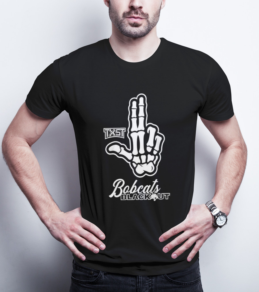 Skeleton Hand TXST Bobcats Blackout Gesture T-Shirt