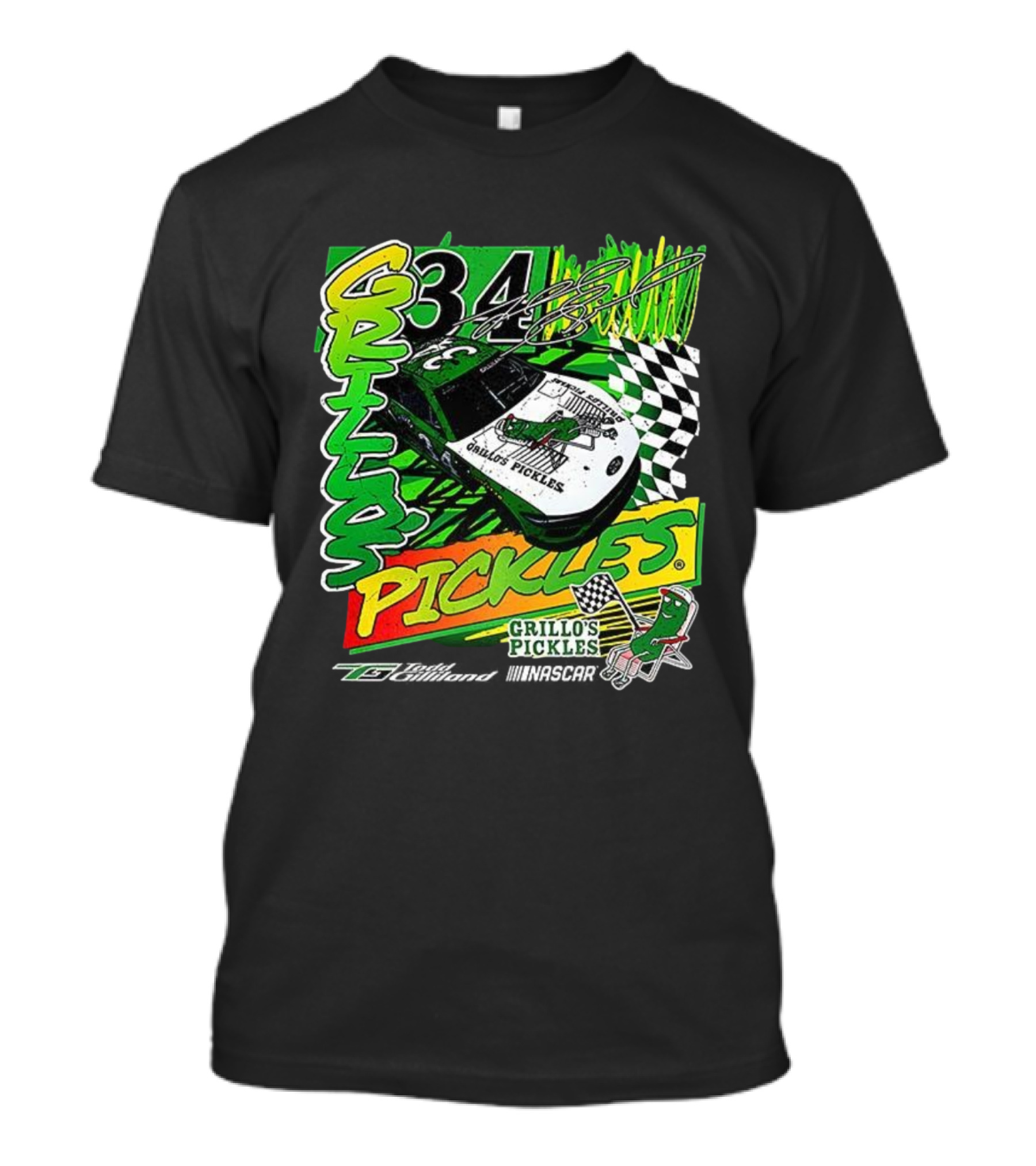 Grillo's Pickles Car Todd Gilliland 34 Autograph Racing Checkered Flag T-Shirt