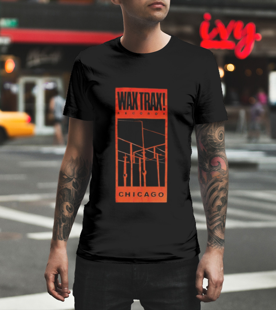 Wax Trax Chicago Skyline Power Lines T-Shirt