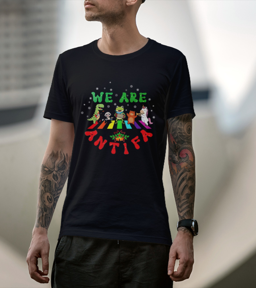 We Are Antifa Dinosaur Frog Unicorn Rainbow Christmas T-Shirt