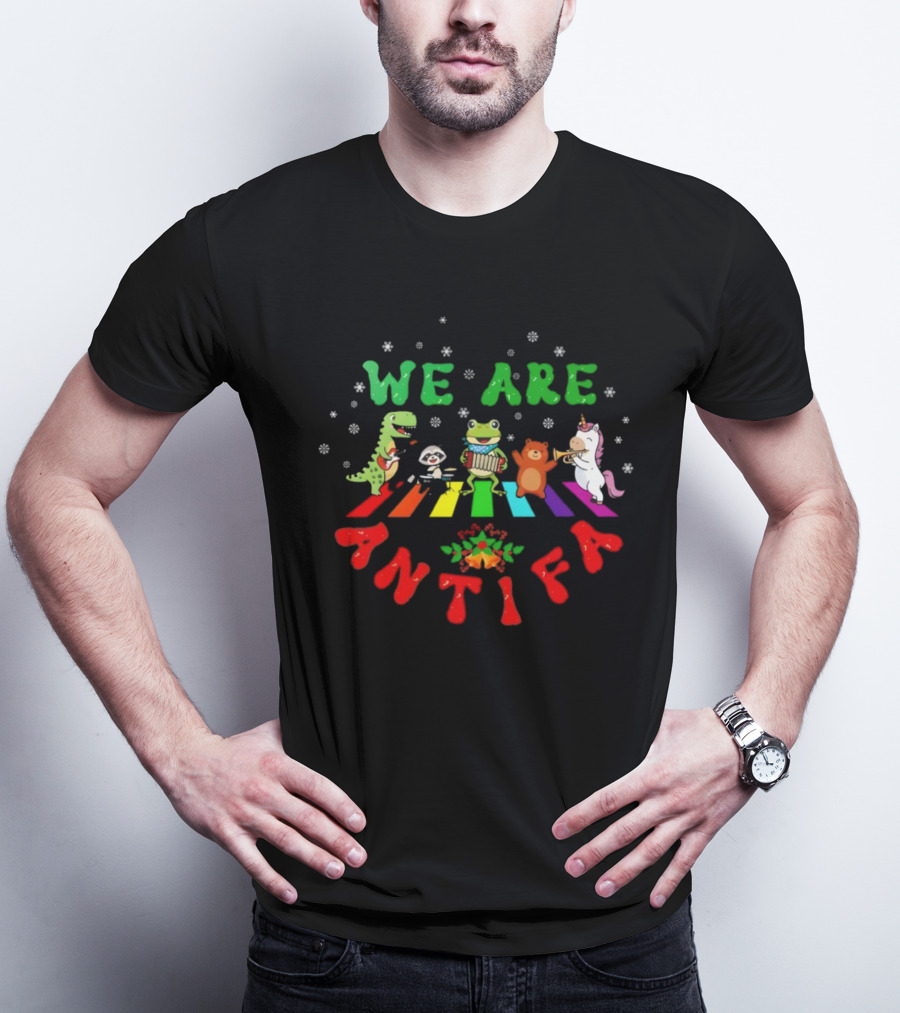 We Are Antifa Dinosaur Frog Unicorn Rainbow Christmas T-Shirt