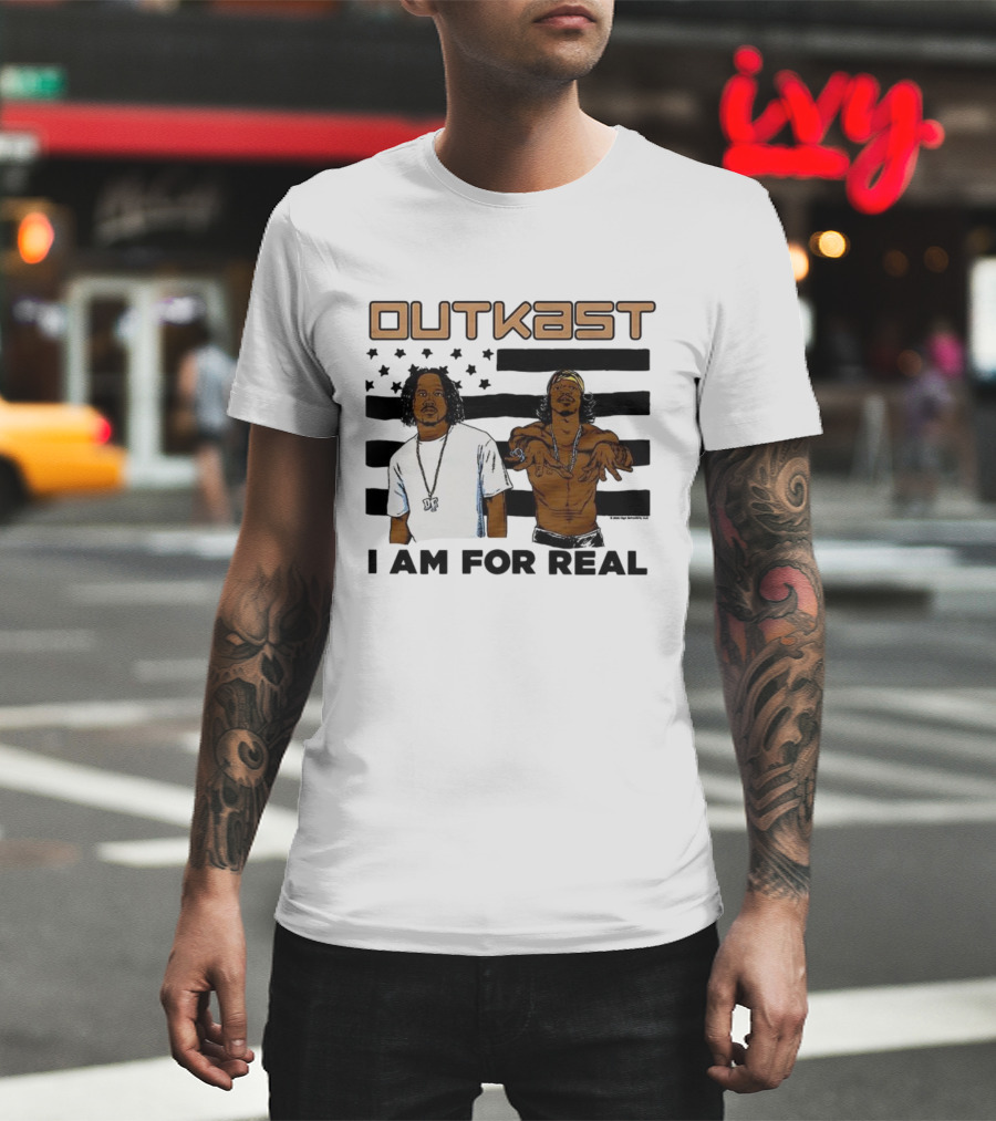 Outkast I Am For Real Flag Comic Style Duo Graphic T-Shirt