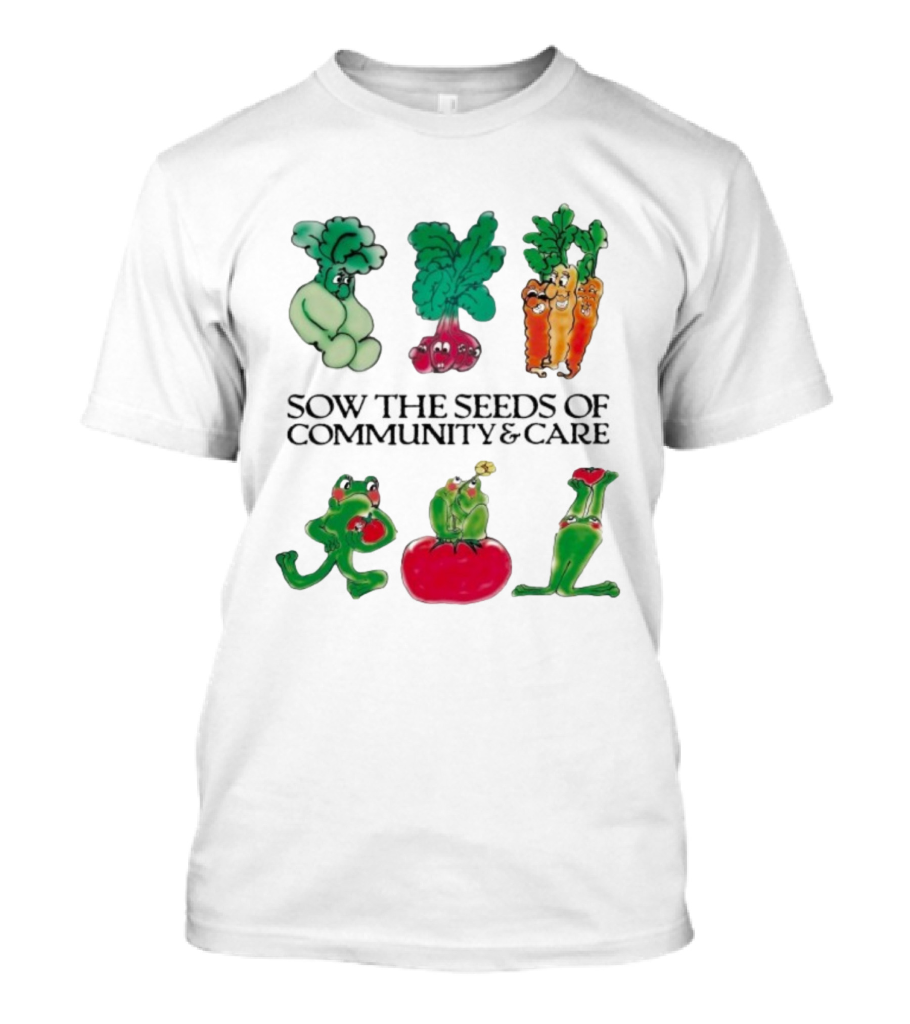 Sow The Seeds Of Community & Care With Playful Vegetable And Frog Characters T-Shirt