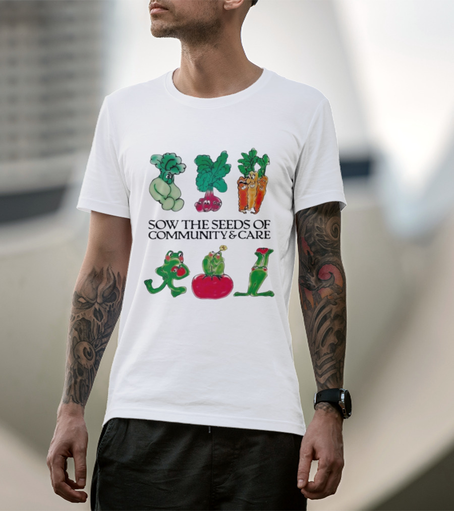 Sow The Seeds Of Community & Care With Playful Vegetable And Frog Characters T-Shirt