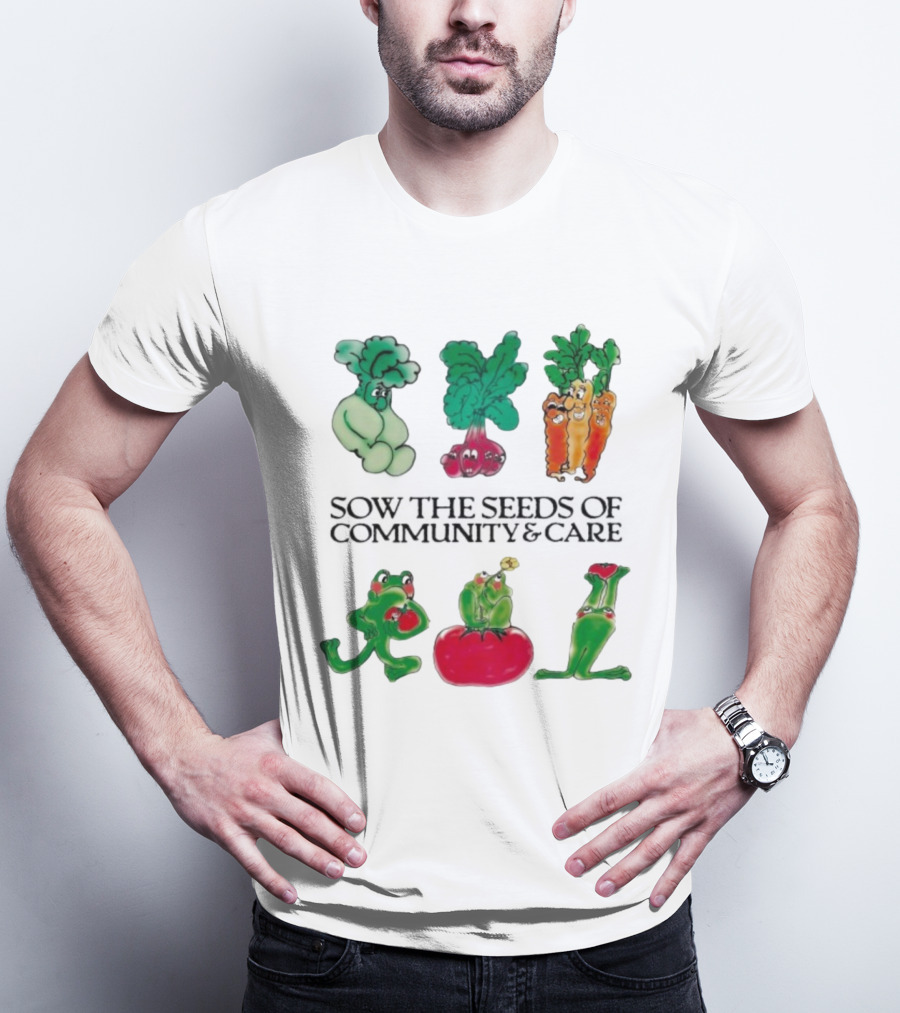 Sow The Seeds Of Community & Care With Playful Vegetable And Frog Characters T-Shirt