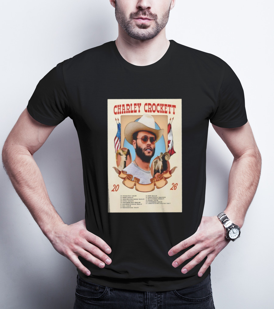 Charley Crockett Tour 2026 American Canadian Flags Vintage Style T-Shirt