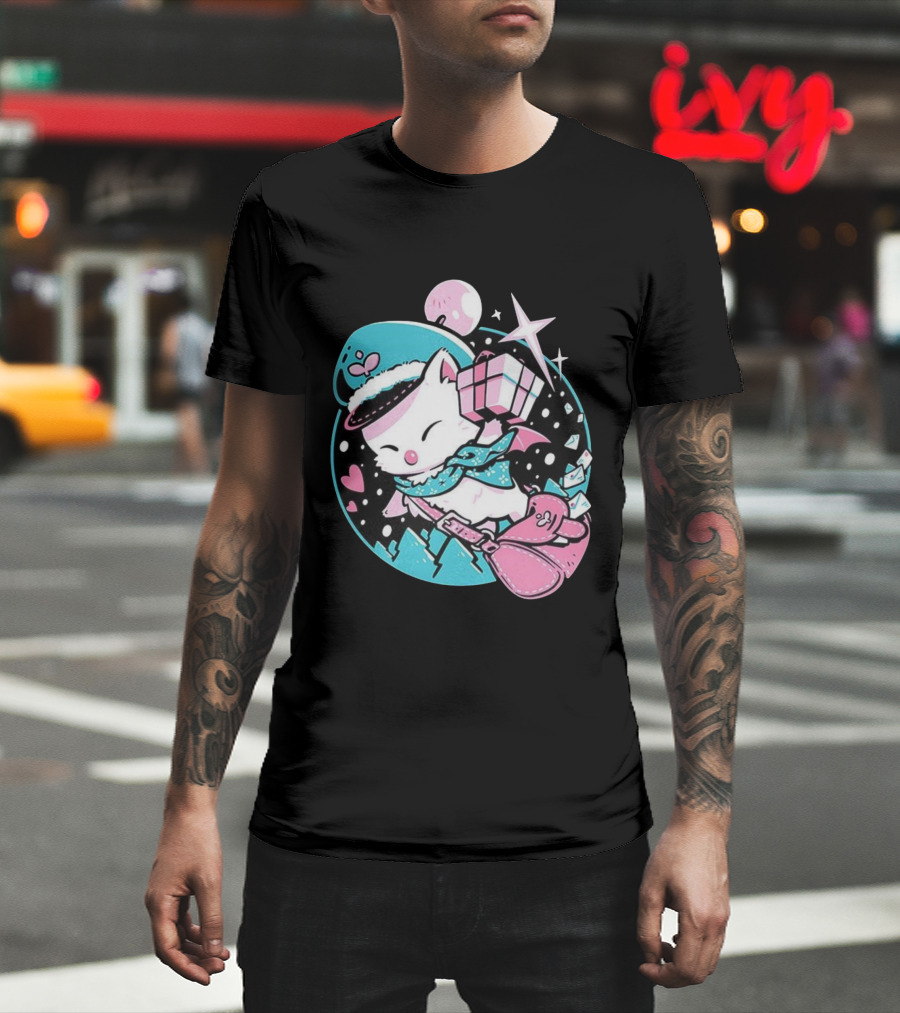 Delivery Moogle A Package For You Kawaii Pink And Teal Starry Sky T-Shirt