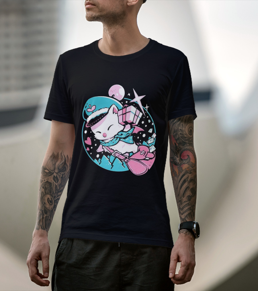 Delivery Moogle A Package For You Kawaii Pink And Teal Starry Sky T-Shirt