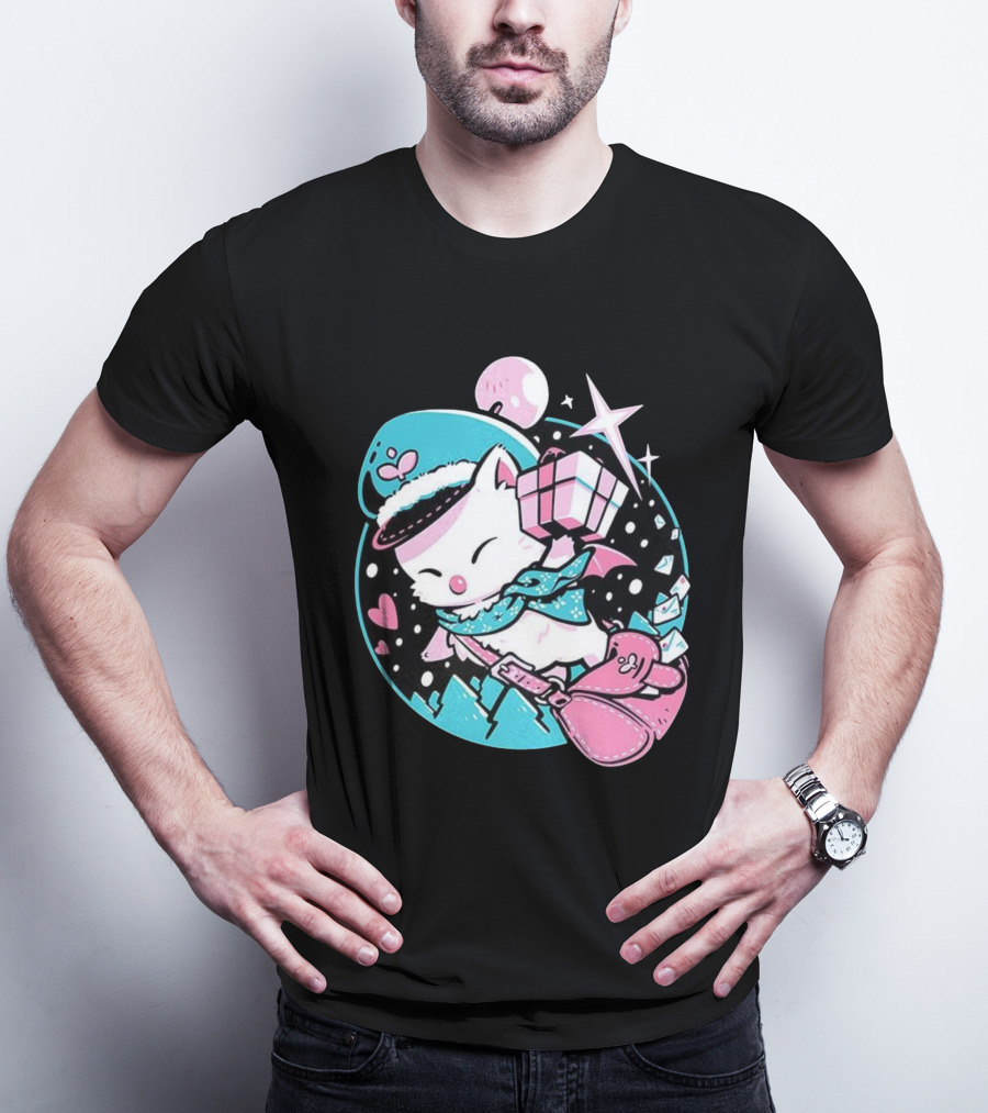 Delivery Moogle A Package For You Kawaii Pink And Teal Starry Sky T-Shirt