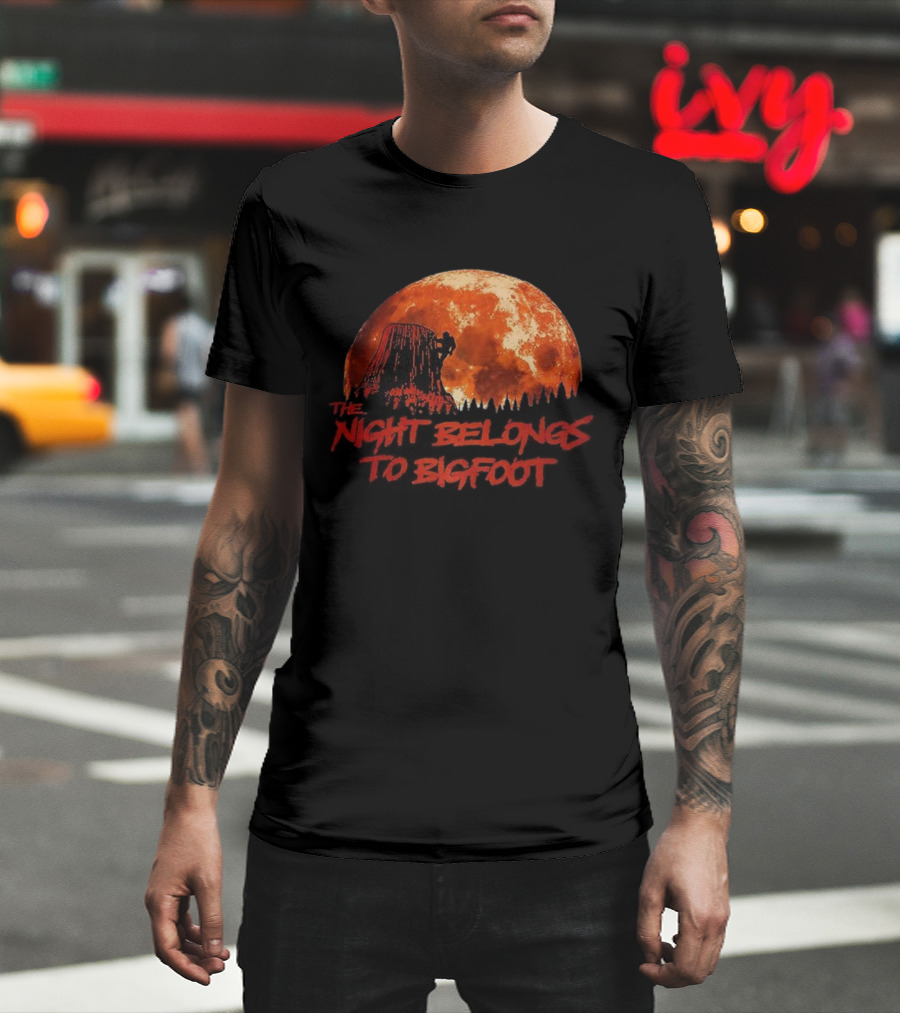The Night Belongs To Bigfoot Red Moon Silhouette T-Shirt