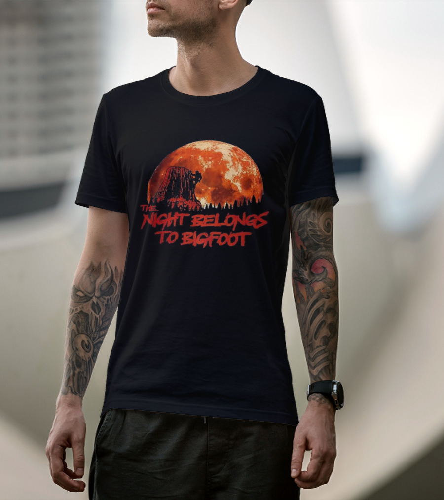 The Night Belongs To Bigfoot Red Moon Silhouette T-Shirt