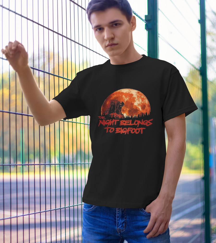 The Night Belongs To Bigfoot Red Moon Silhouette T-Shirt