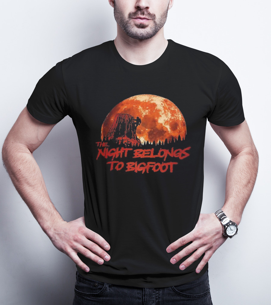 The Night Belongs To Bigfoot Red Moon Silhouette T-Shirt