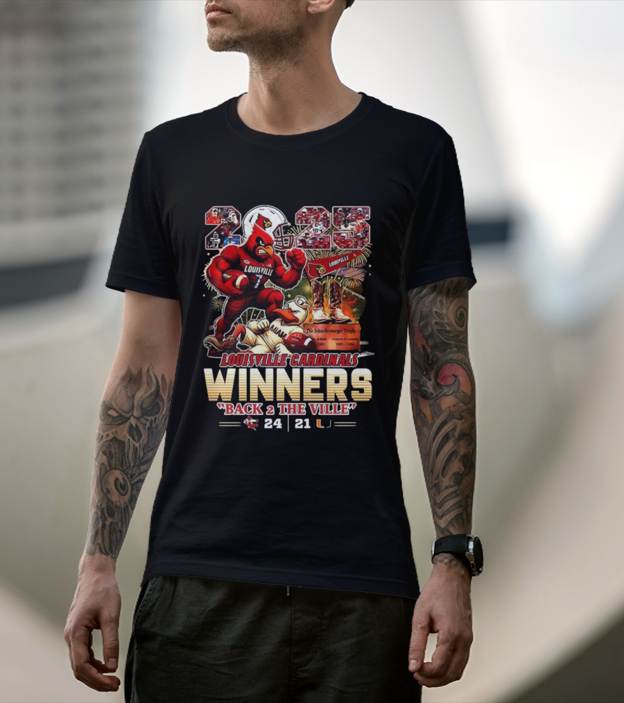 Louisville Cardinals Winners Back 2 The Ville 2025 Schnellenberger Trophy T-Shirt
