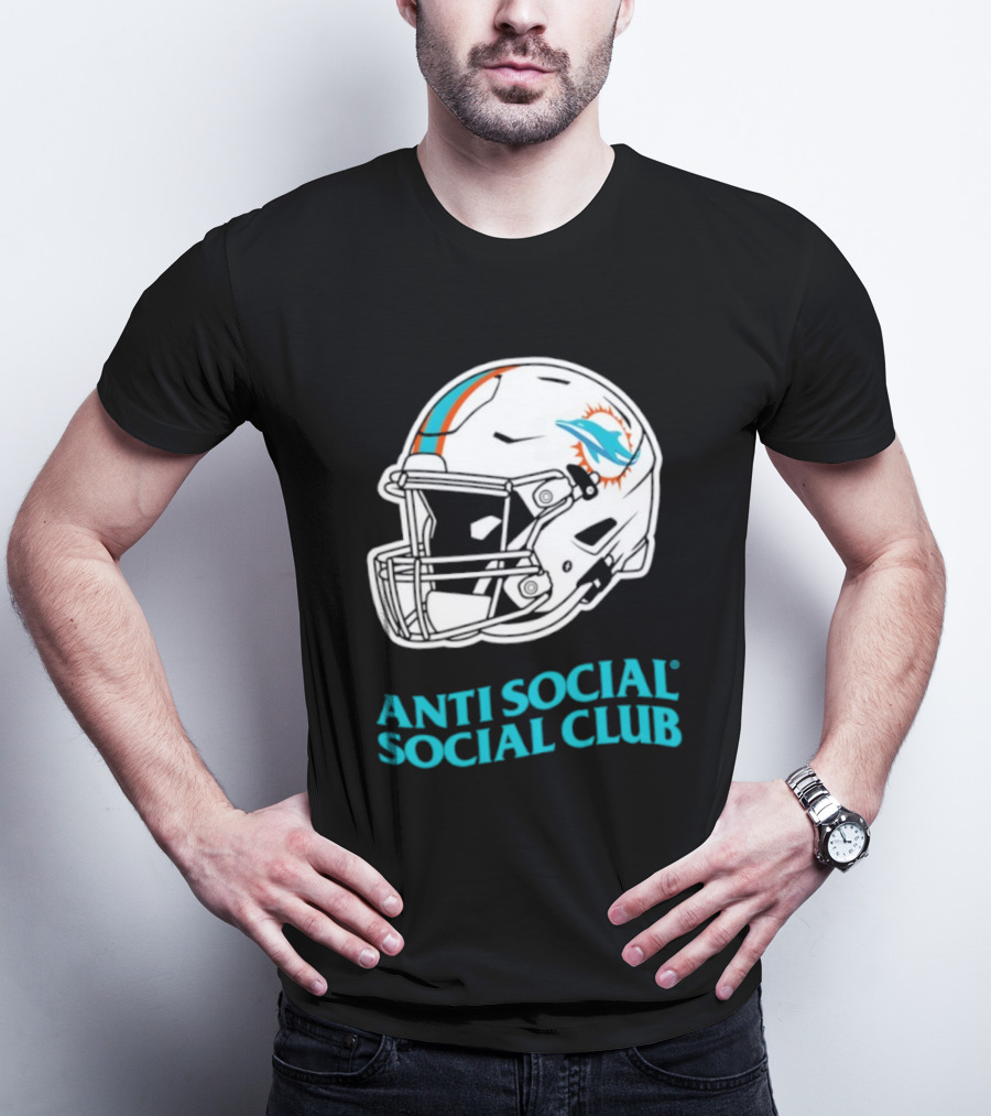 Miami Dolphins Anti Social Social Club Helmet Collaboration T-Shirt