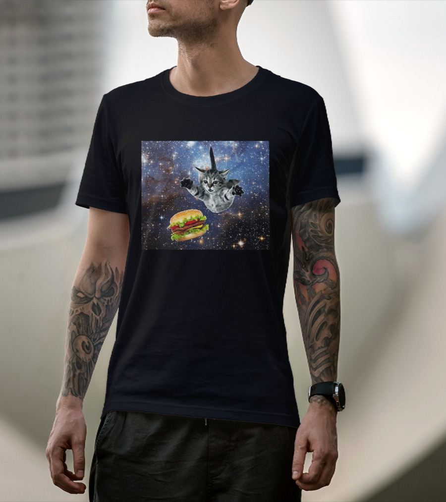 Silly Cats Hamburger Space Adventure With Stars And Galaxy T-Shirt